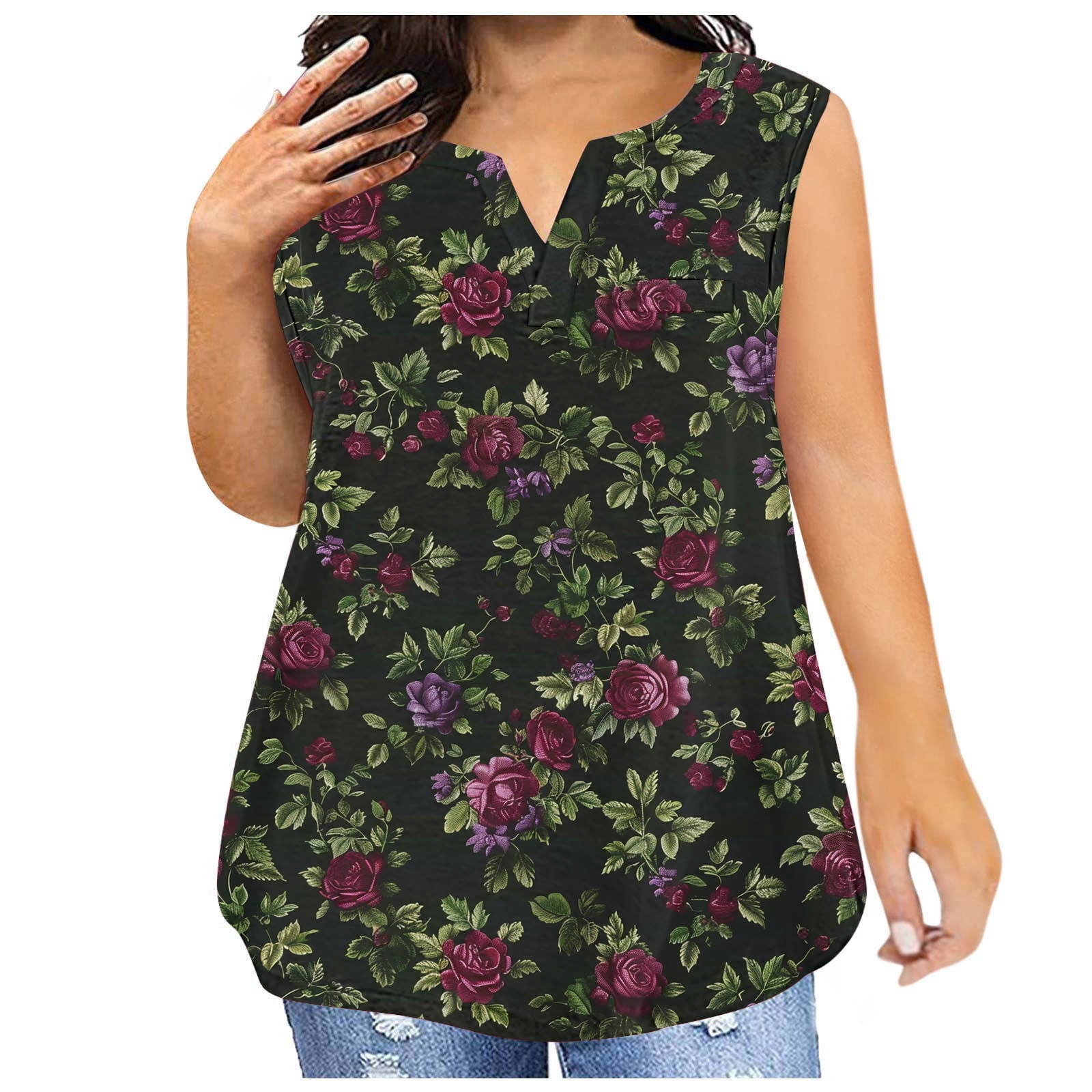 XWSHYW Tops for Women Summer Floral Print V-Neck T Shirts Casual Loose ...