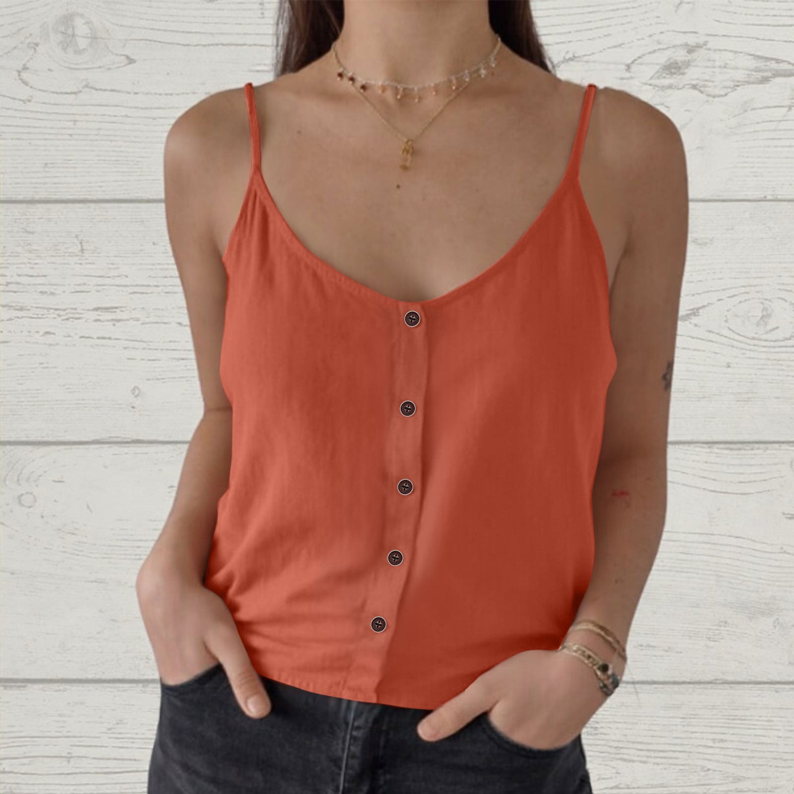 XWSHYW Women'S Tops and Blouses Plus Size Solid Color Crew Neck Camisole Blouses Cotton and ...