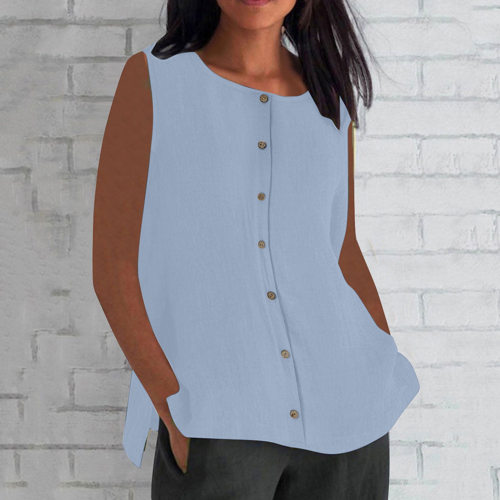 XWSHYW Summer Tank Tops for Women 2025 Fashion Solid Color Crew Neck Basic Tight T Shirts ...