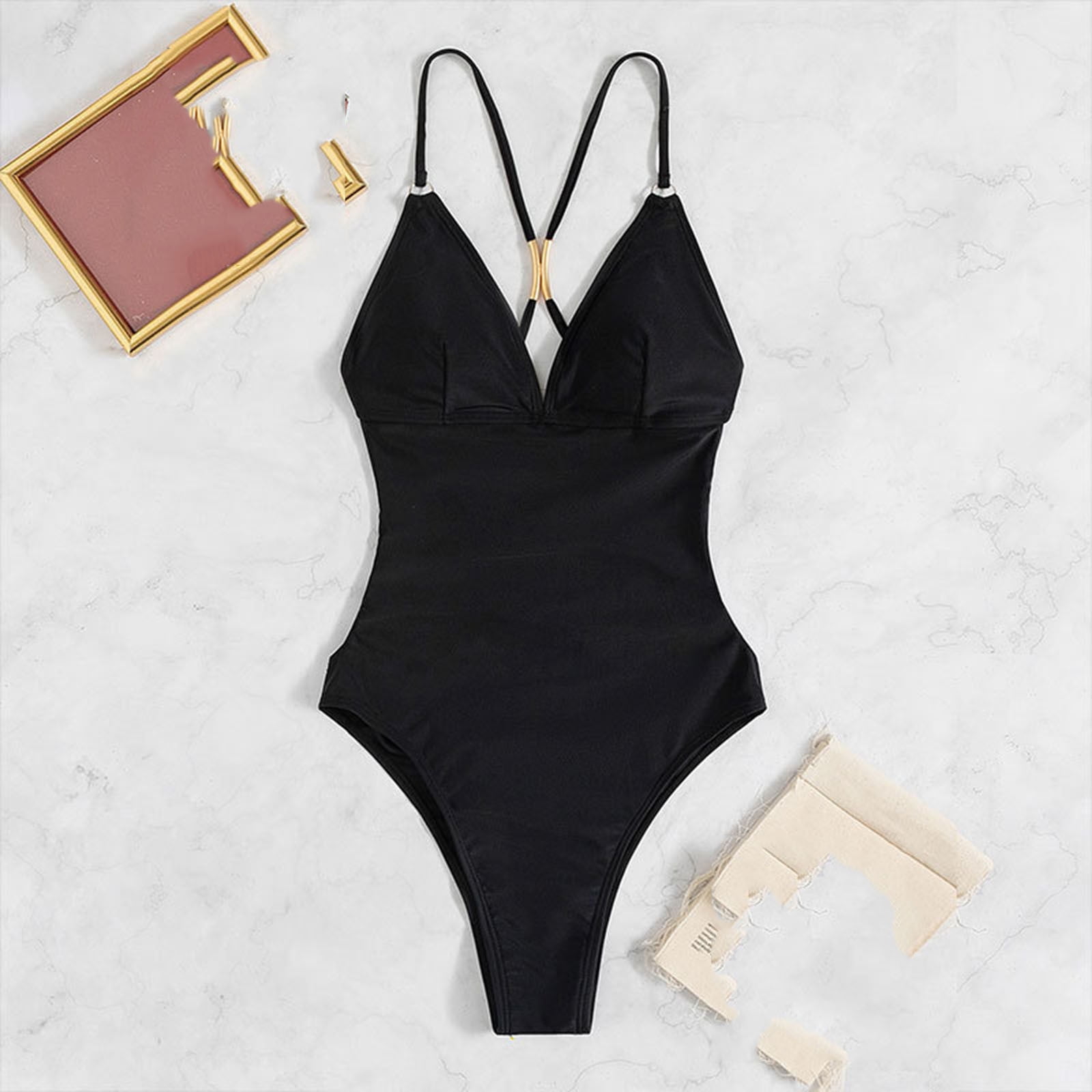 Edhitnr Bathing Suit For Women Spring Sexy V Neck Sleeveless One Piece