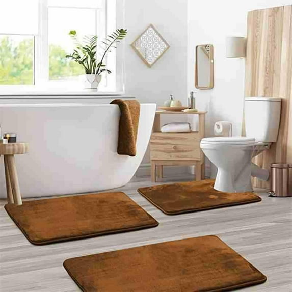 EDHITNR Bathroom Floor Mat, Strong Absorbent Velvet Toilet Mat Set, Non ...