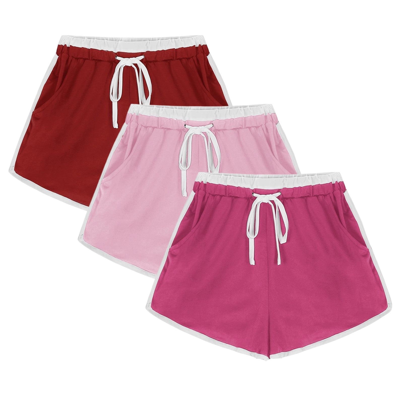 XWSHYW Womens Athletic Shorts Summer Solid Color Drawstring Gym Workout ...