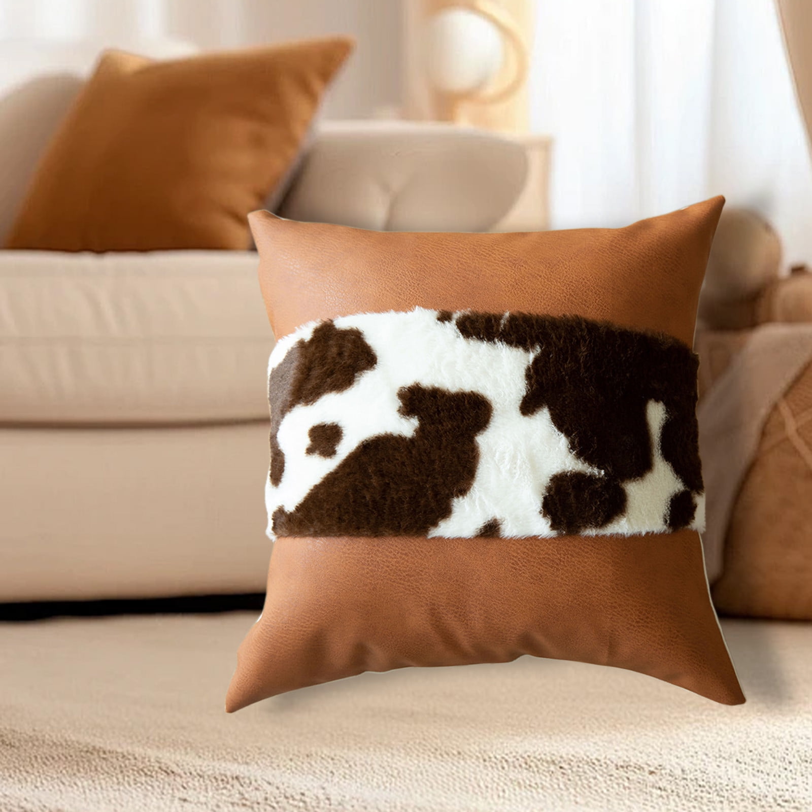 EDHITNR Cow Print Pillow Cover, Fashionable Brown Cow Pattern ...