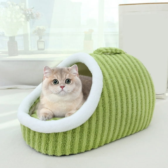 EDHITNR Cute Enclosed Cat Bed, Removable Soft Plaid Pet Nest, Portable ...