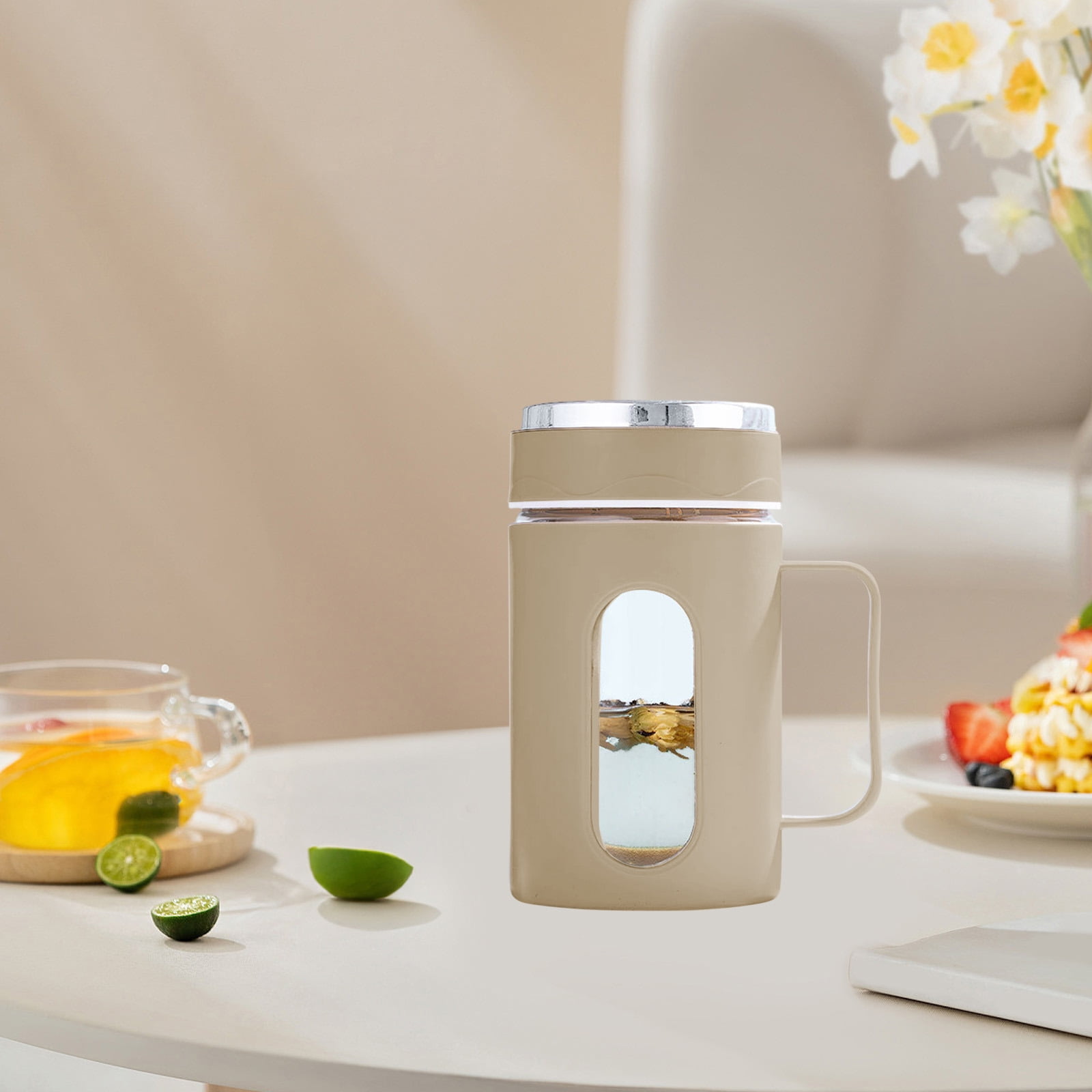 EDHITNR Double-Layer Insulated Glass Cup with Lid, Heat Resistant ...