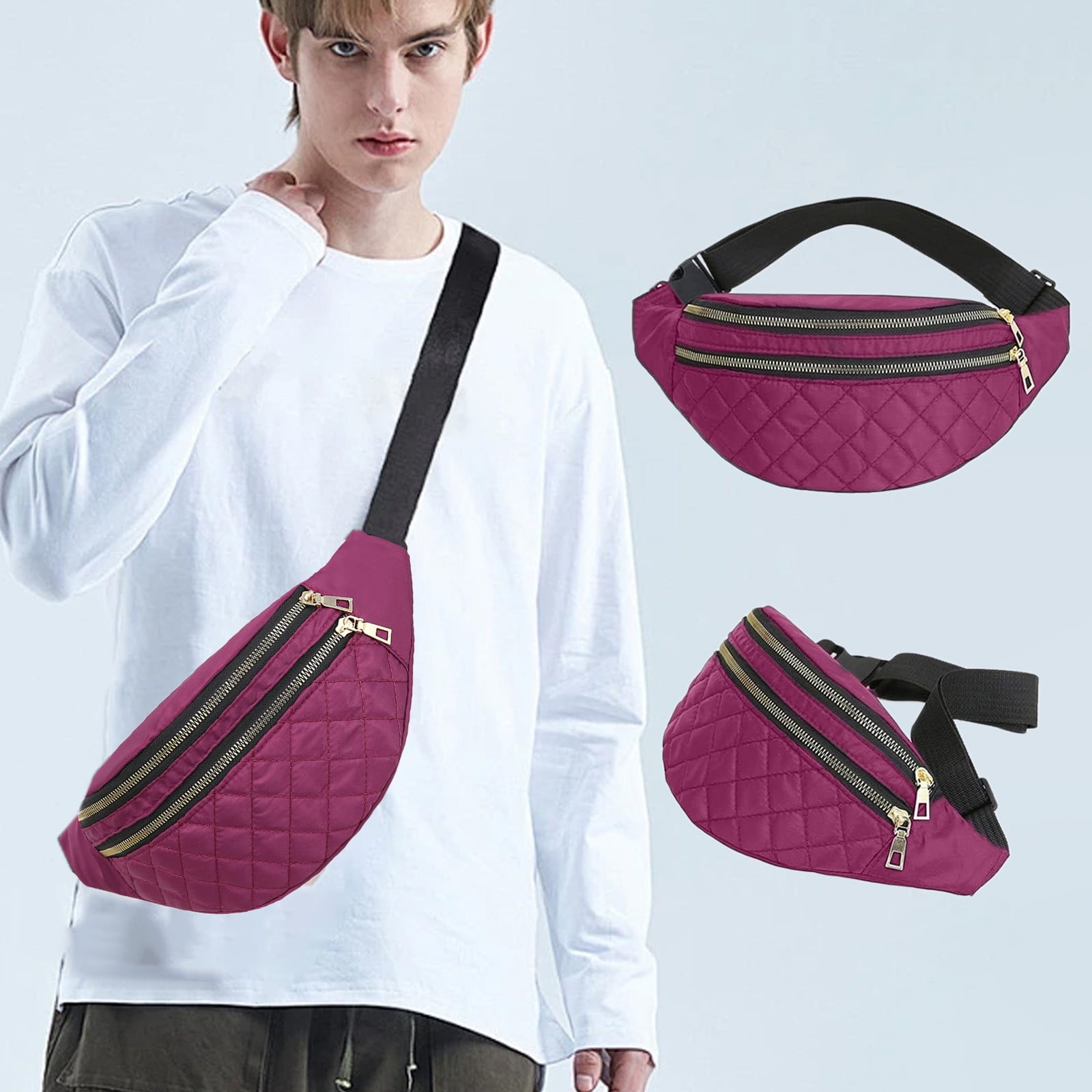 EDHITNR Fanny Pack for Women Men, Crossbody Waist Bag with 2 Zipper ...