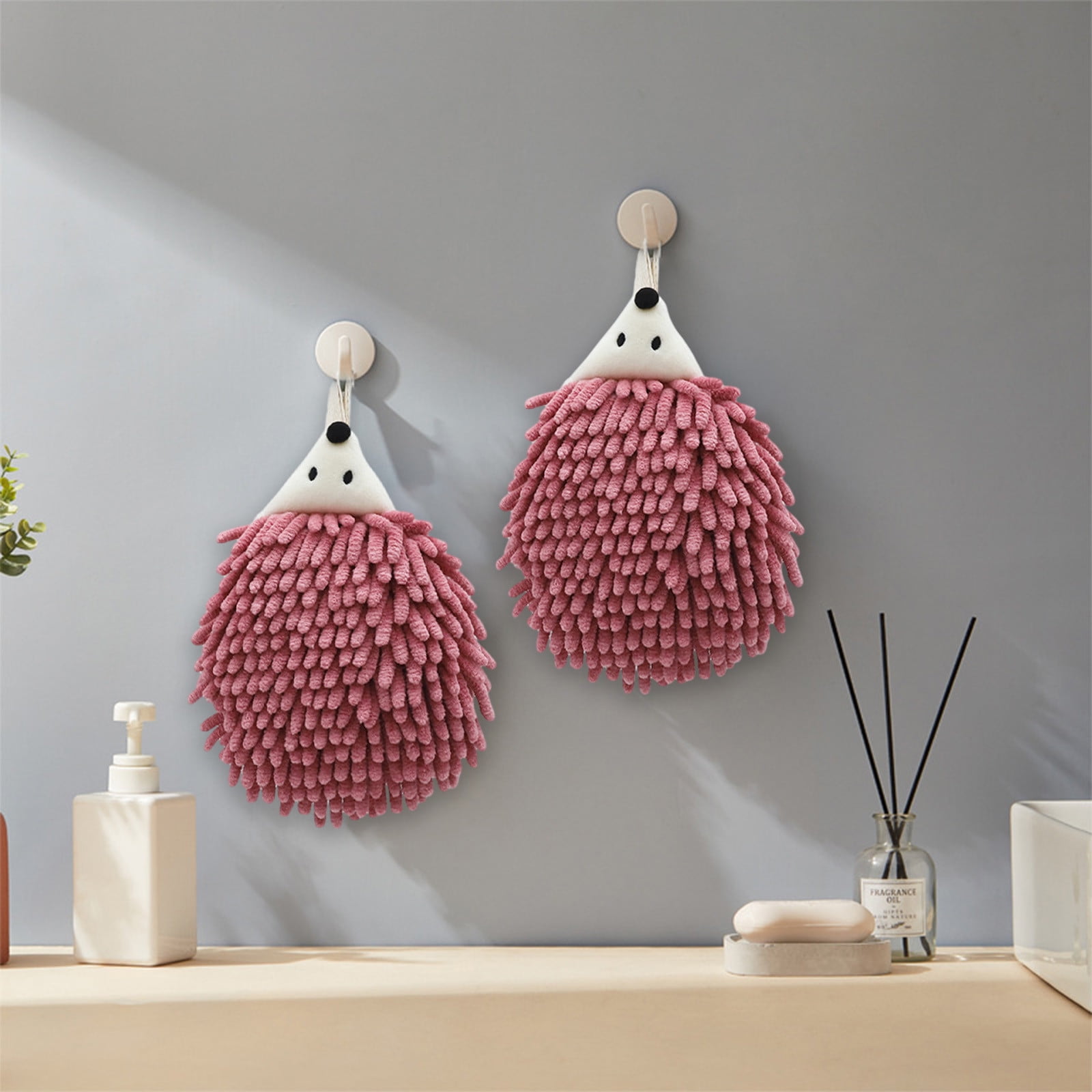 EDHITNR Hedgehog Chenille Hand Towel, Cute Hanging Hand Wipe Ball Towel ...