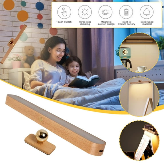 EDHITNR LED Wooden Wall Light, 360° Rotatable Dimmable Rechargeable ...