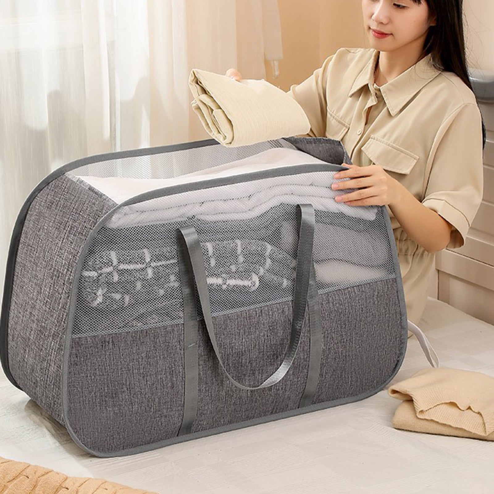 EDHITNR Large Capacity Foldable Laundry Basket, Breathable Mesh Storage ...