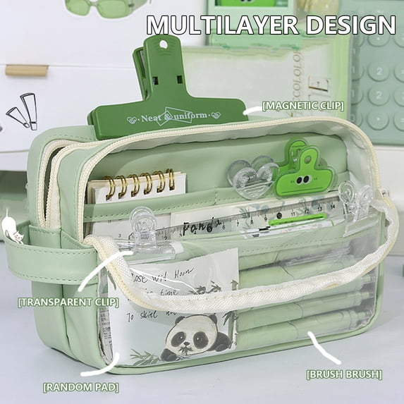 EDHITNR Large Mesh Bag Two Compartment Organizer, Clear Transparent Pen ...