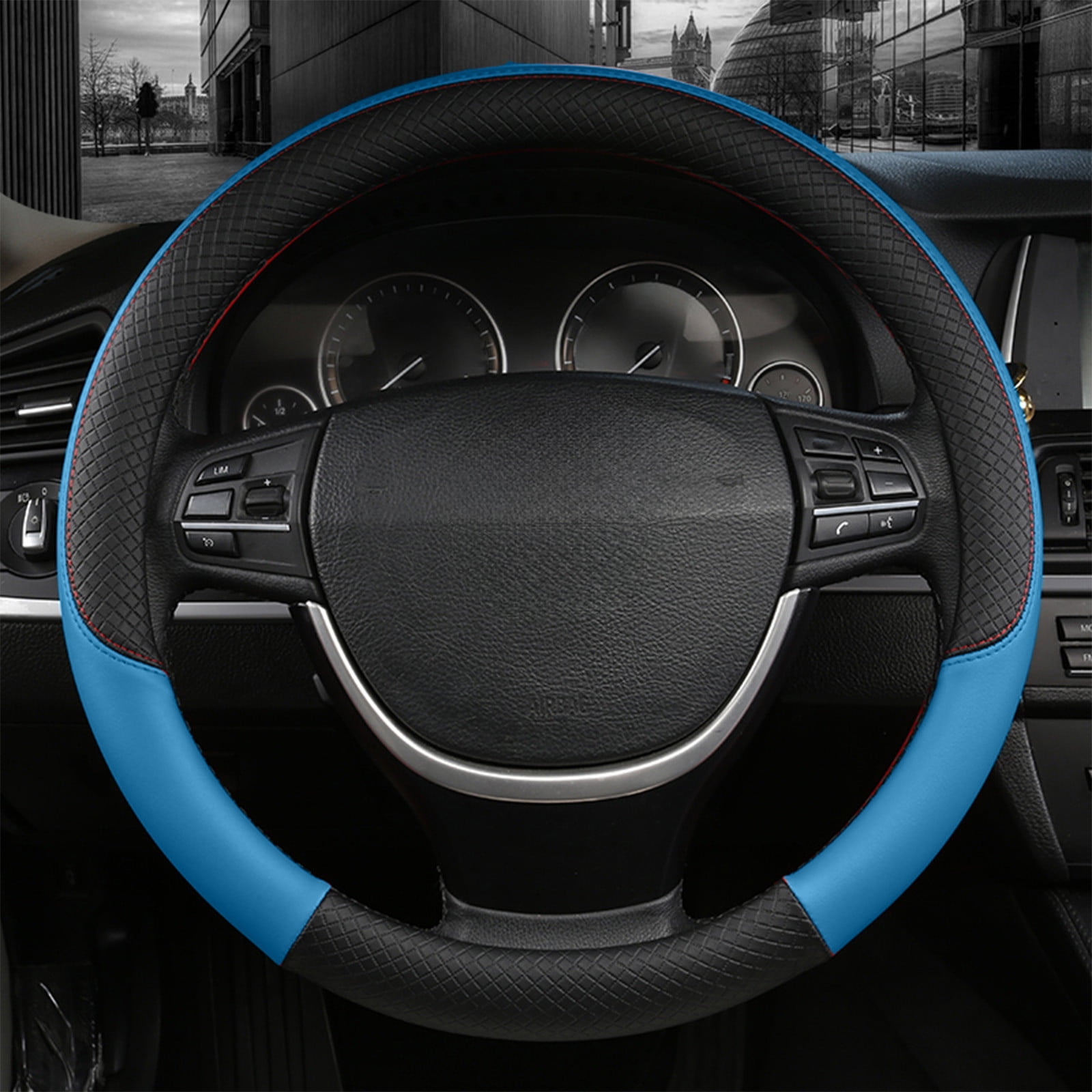 EDHITNR Leather Steering Wheel Cover, Breathable Four Season Handle ...