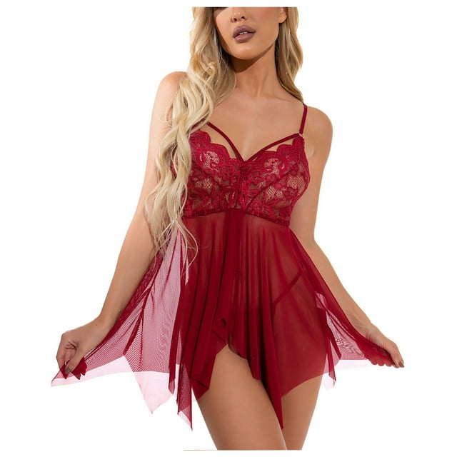 Edhitnr Lingerie For Women Sexy Solid Color Lace Nightwear Fashion V