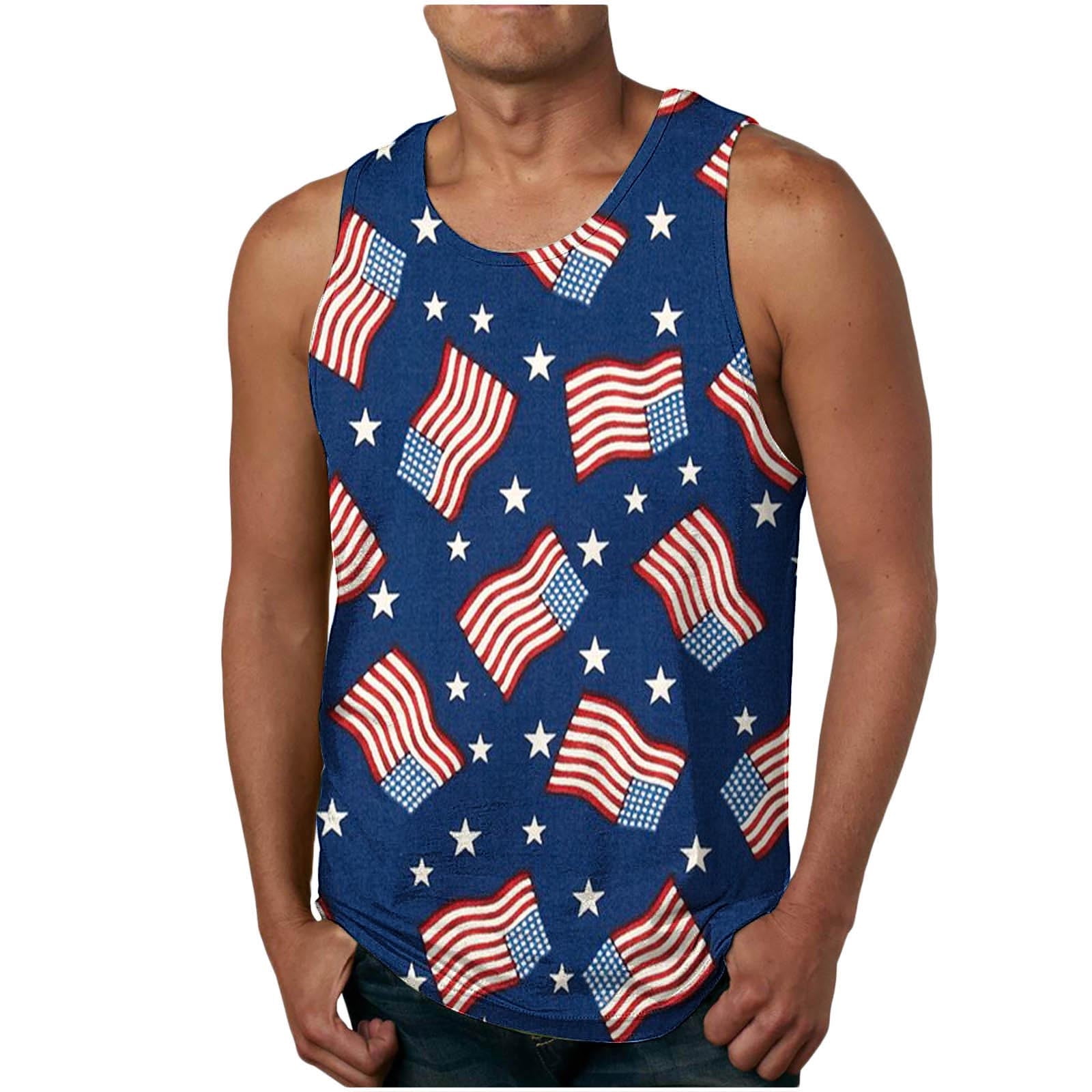 XWSHYW Mens Tank Tops Summer Loose Fit American Stripes Pattern Casual ...
