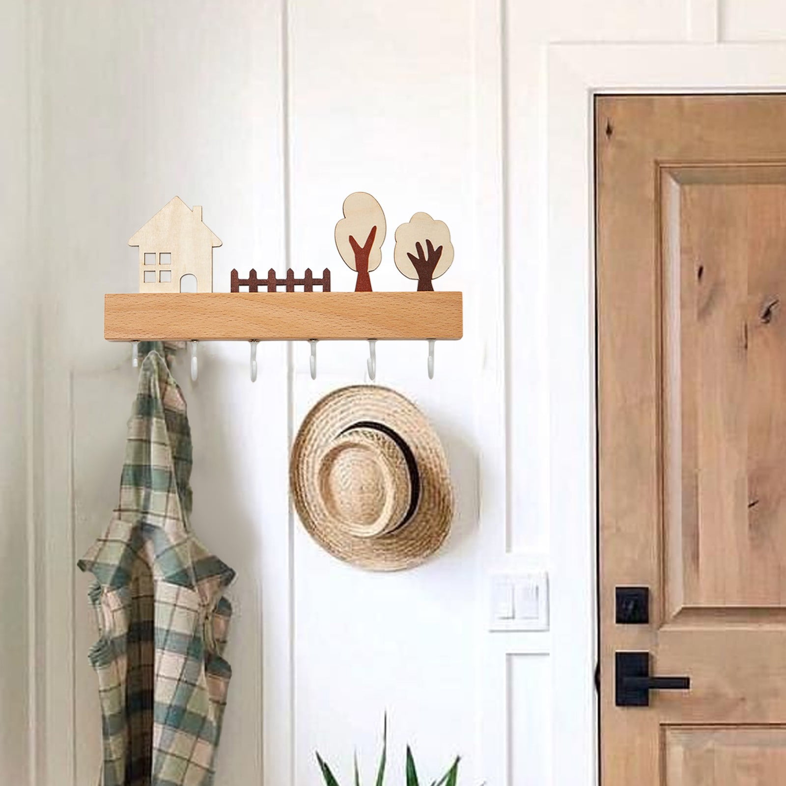 EDHITNR No Drill Wooden Key Holder, Wall Mounted Entryway Key Rack ...