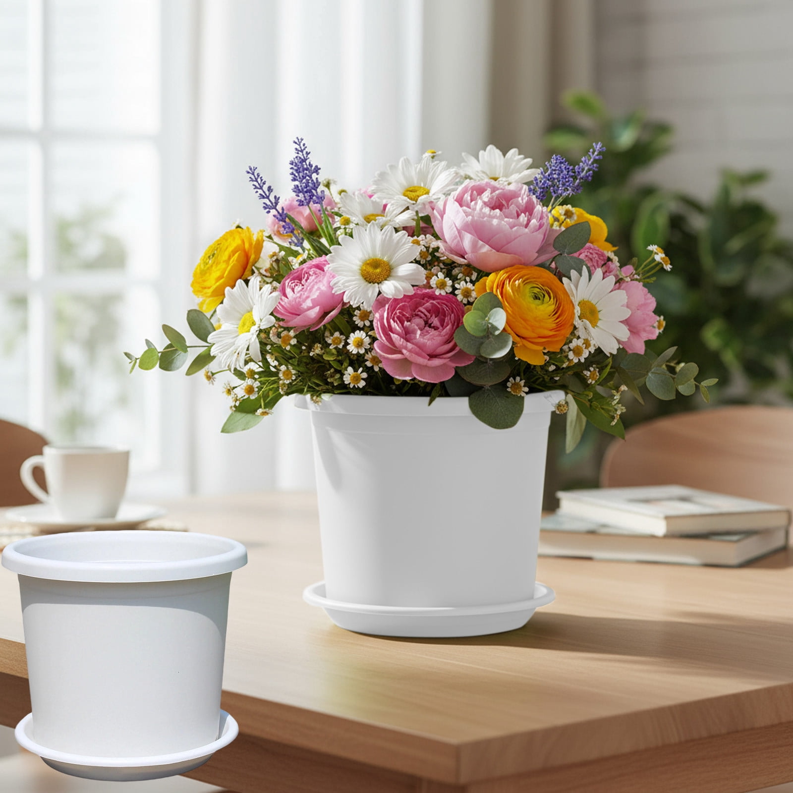 EDHITNR Plastic Flower Pot, Simply Style Multi-Season Pots with Base ...