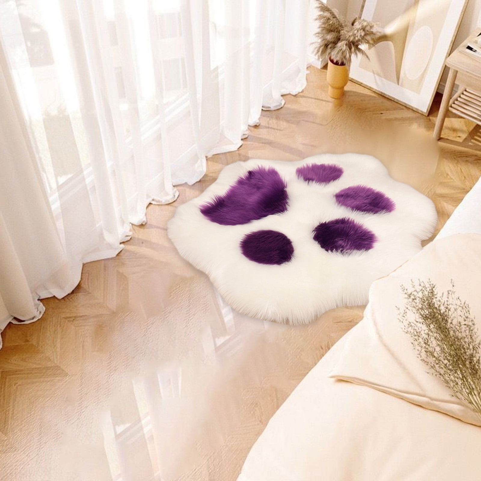 EDHITNR Plush Paw Shaped Rug, Super Soft Long Hair Carpet Floor Mat ...
