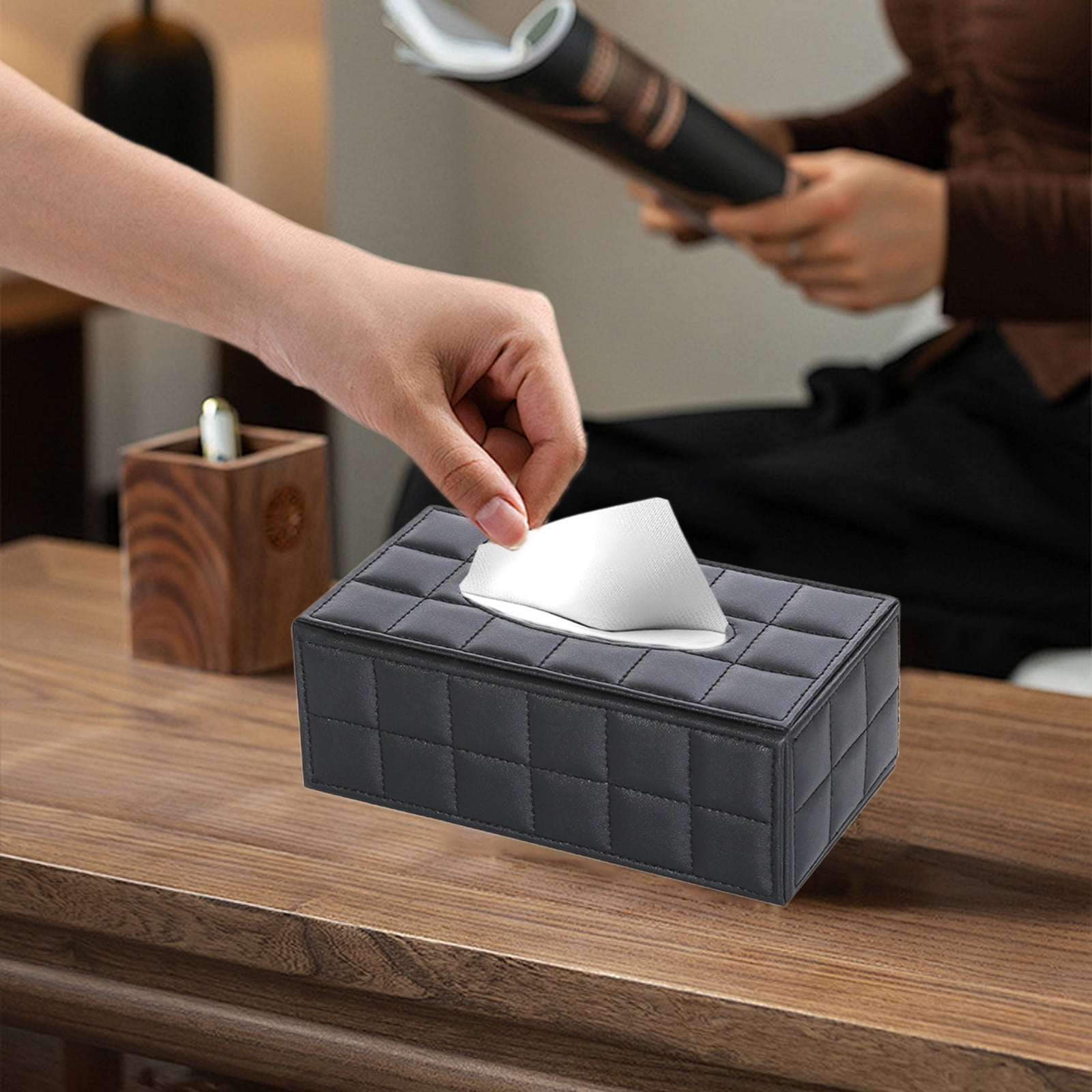 EDHITNR Rectangular PU Leather Tissue Box Cover, Magnetic Closure ...