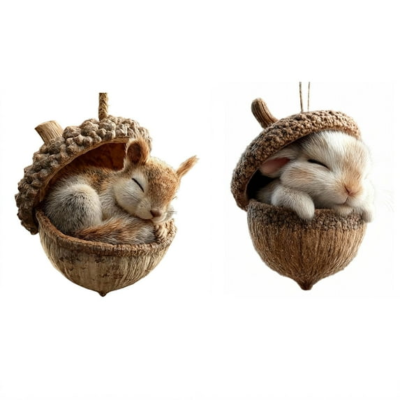 EDHITNR Resin Forest Hazelnut Ornaments, Cute Sleeping Animal Christmas ...