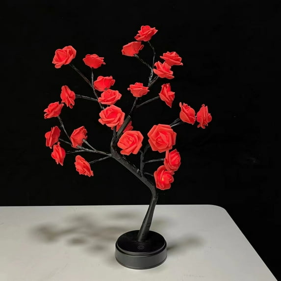 EDHITNR Rose Flower Table Tree Light, 24 LED Bonsai Desk Lamp, USB ...