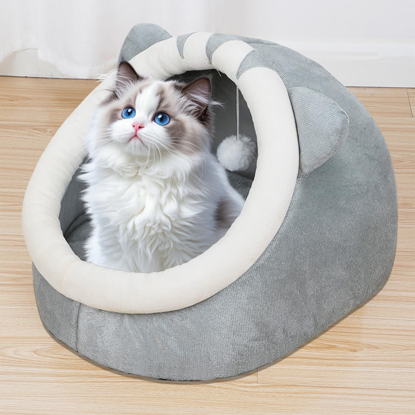 EDHITNR Semi-Enclosed Pet Bed, Washable Cat House Dog Kennel with ...