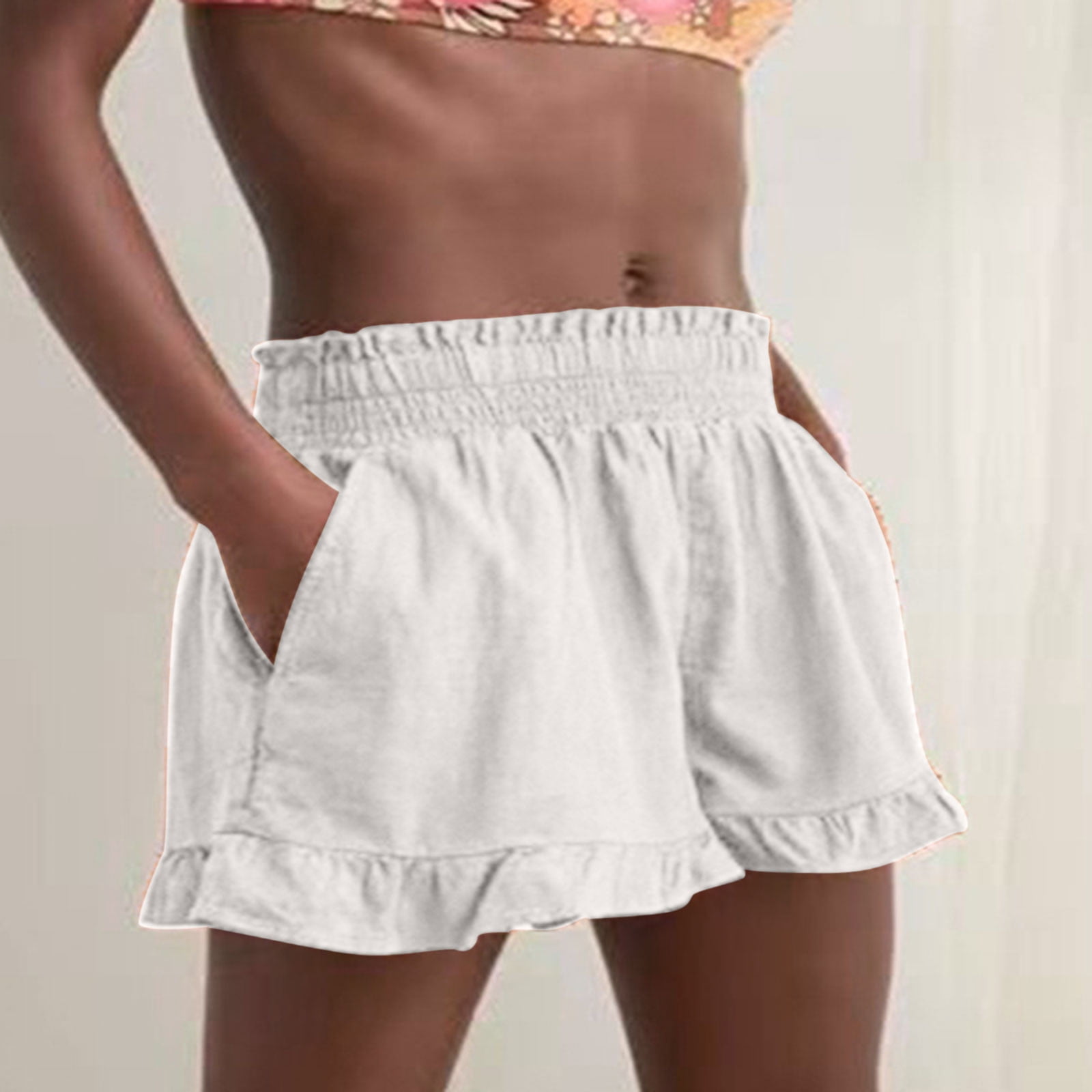 EDHITNR Shorts for Women, Fashion High Waist Pleated Ruffle Wide Leg ...