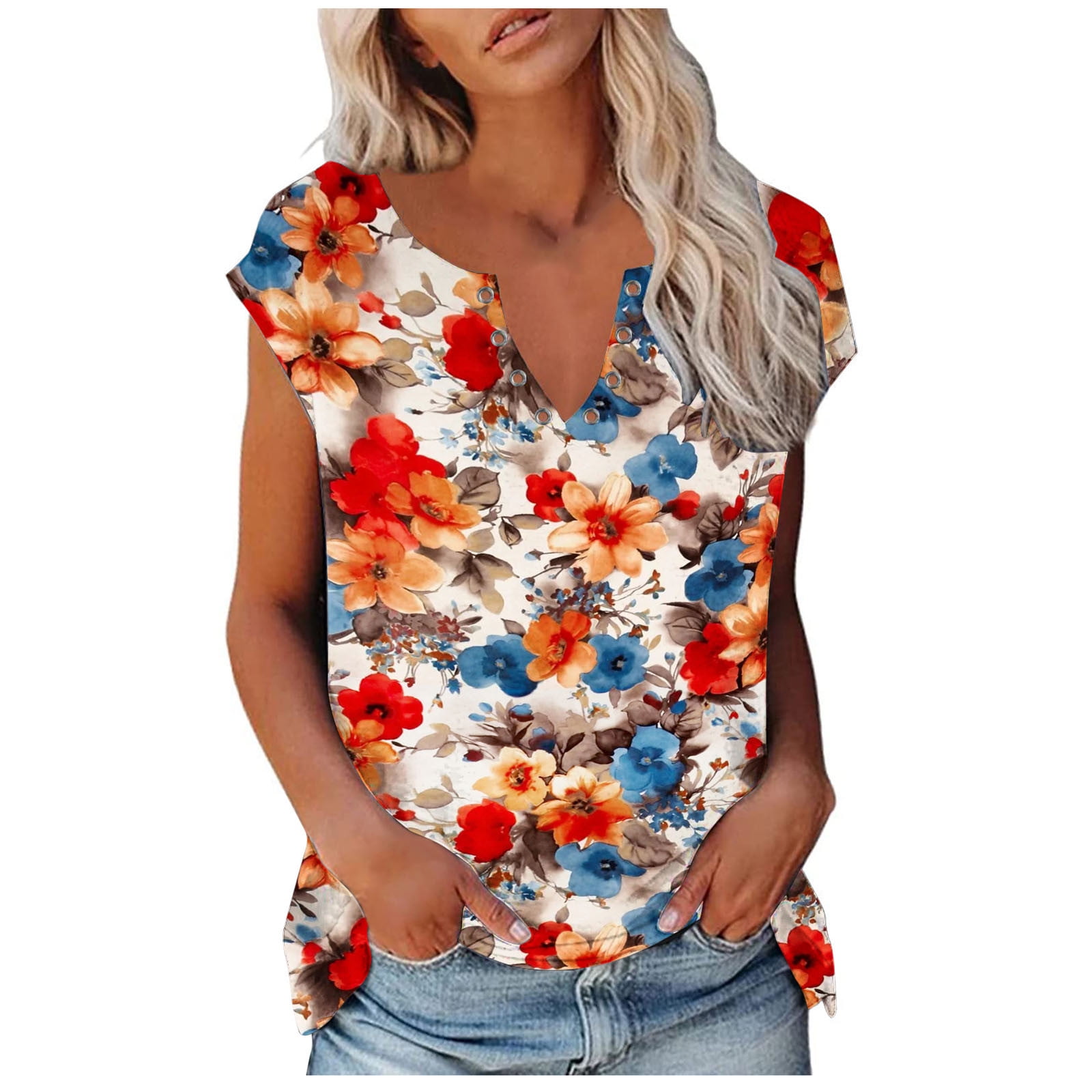 XWSHYW Spring Tops for Women 2025 Women's Tops Clearance, Summer V-Neck ...