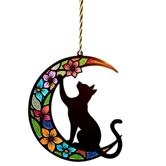 EDHITNR Stained Glass Window Hanging, Handcrafted Kitten Art Pendant ...