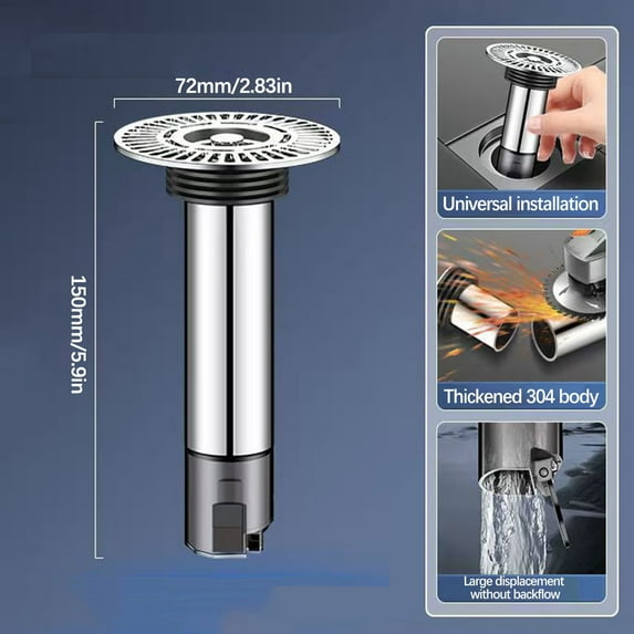 EDHITNR Stainless Steel Floor Drain, Deep Water Seal Anti-Clog Sewer ...