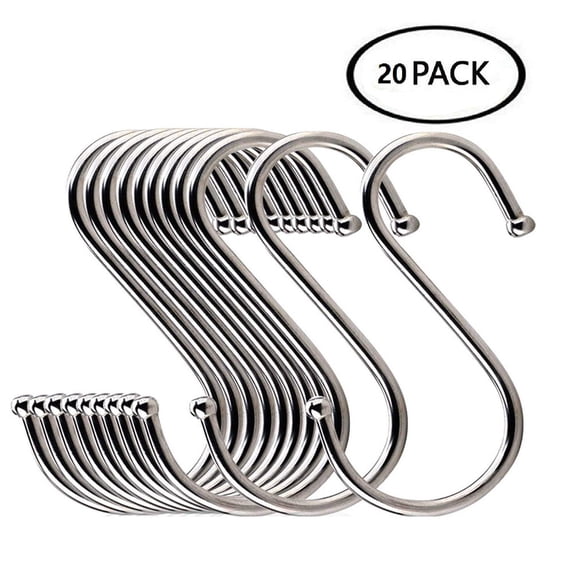 EDHITNR Stainless Steel S Hooks, 20 Pack Heavy Duty Metal Hanging Hooks ...