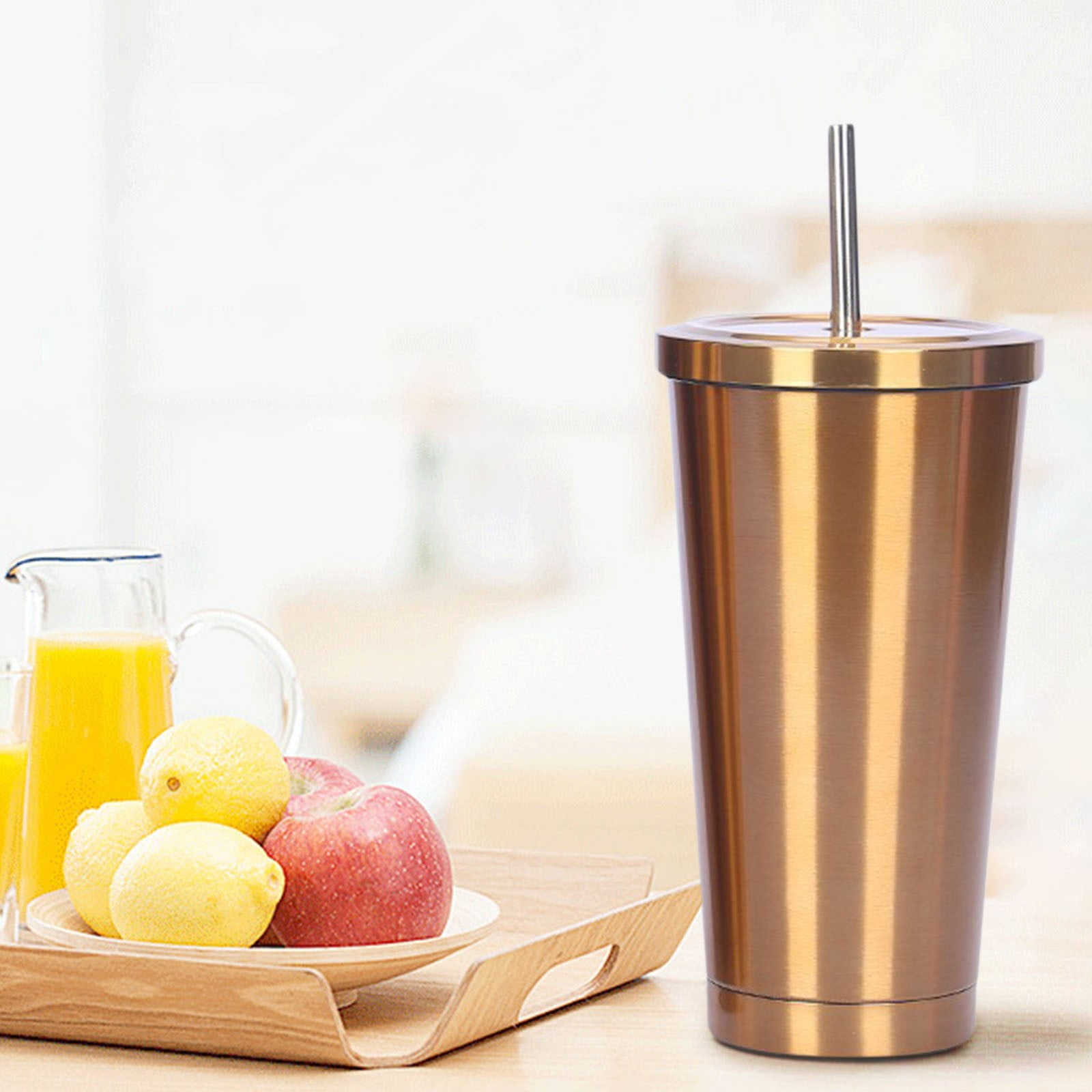 EDHITNR Stainless Steel Straw Tumbler, 500ml Large Capacity Vacuum ...