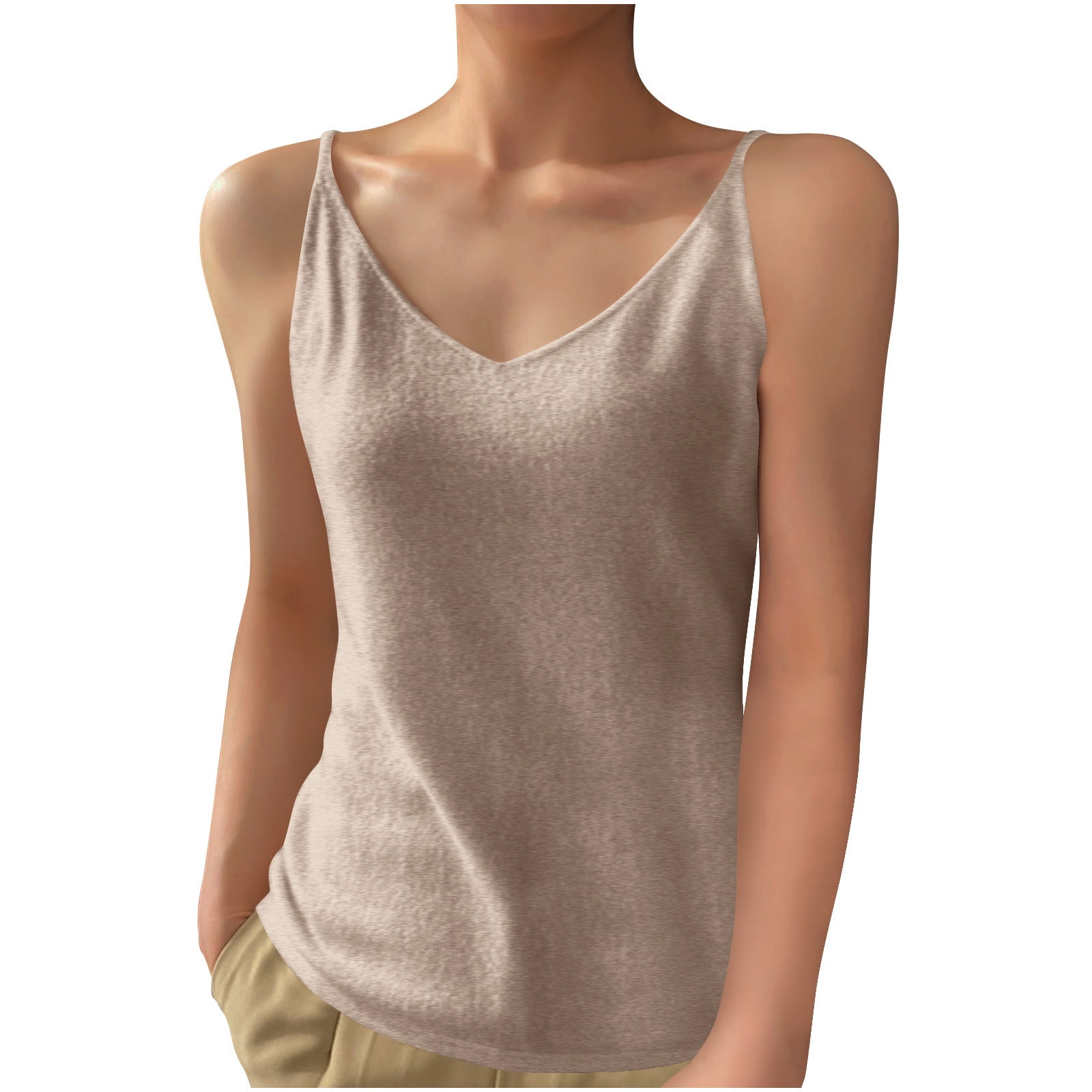 XWSHYW Tank Tops for Women Under $5 Fashion Solid Color V-Neck Camisole Blouses Casual Loose Fit ...