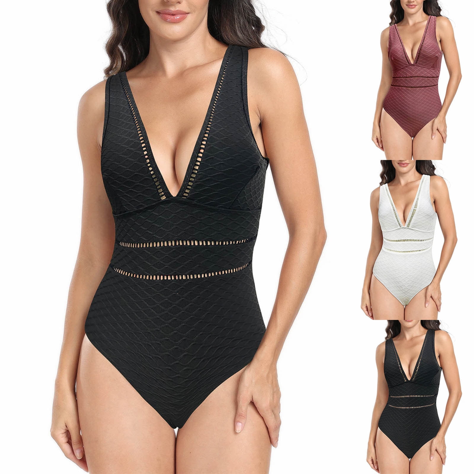 Edhitnr Swim Suits For Women 2024 Summer Sexy V Neck Racerback One Piece Swimsuit Fashion Solid