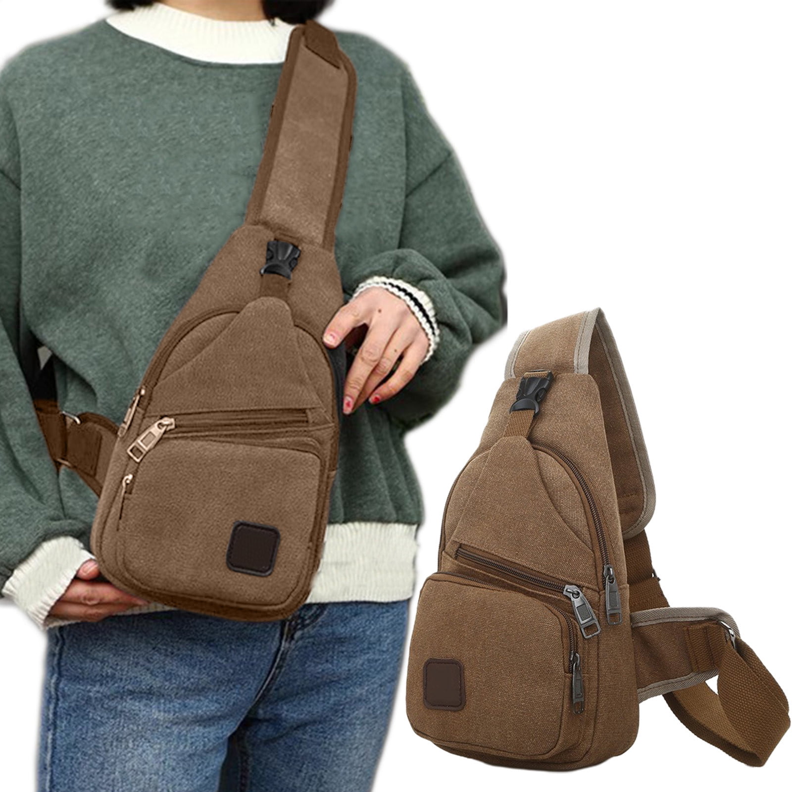 EDHITNR Thickened Canvas Chest Bag, Large Capacity Zipper Outdoor Sling ...