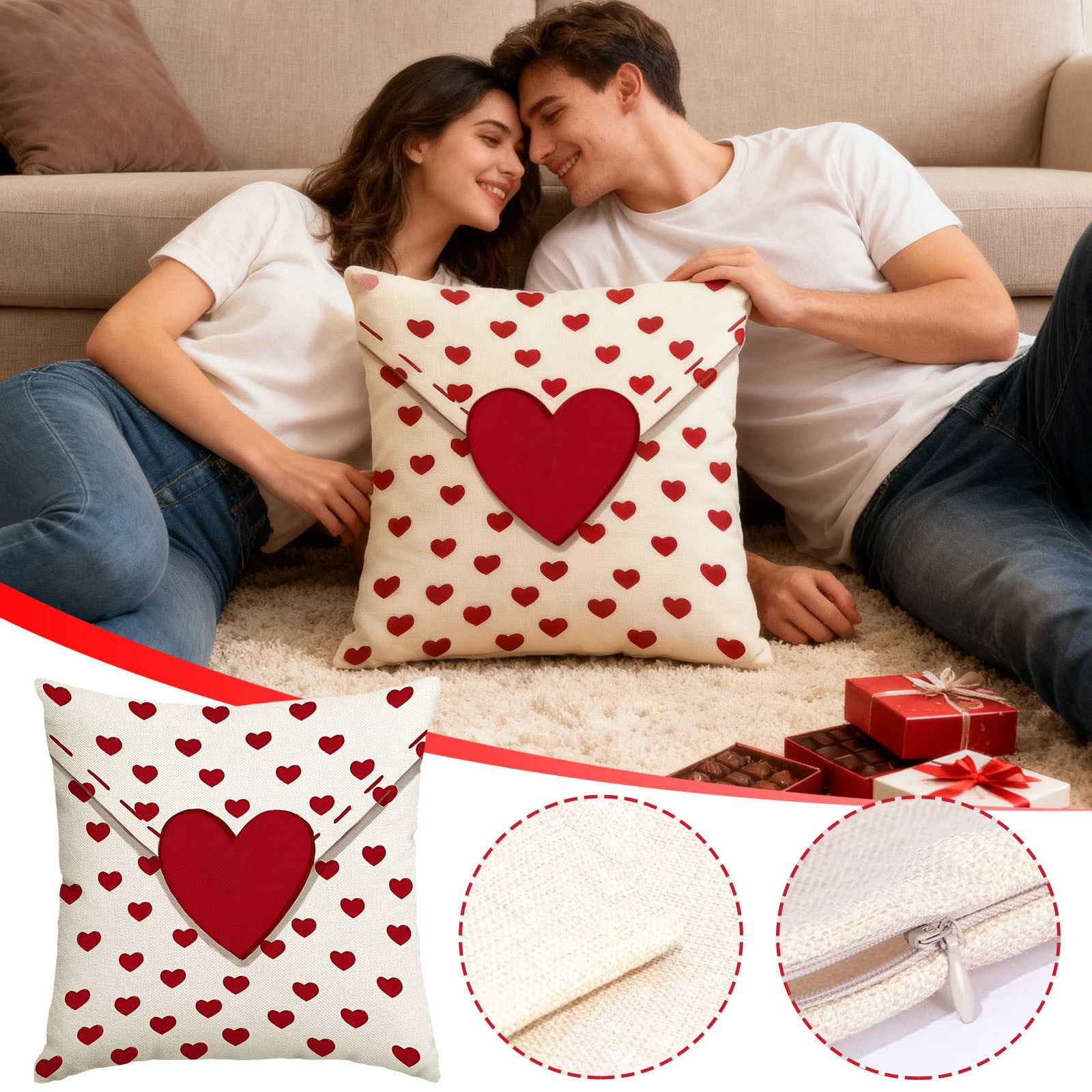 EDHITNR Valentines Day Pillow Covers, Heart Beige Envelopes Cotton ...