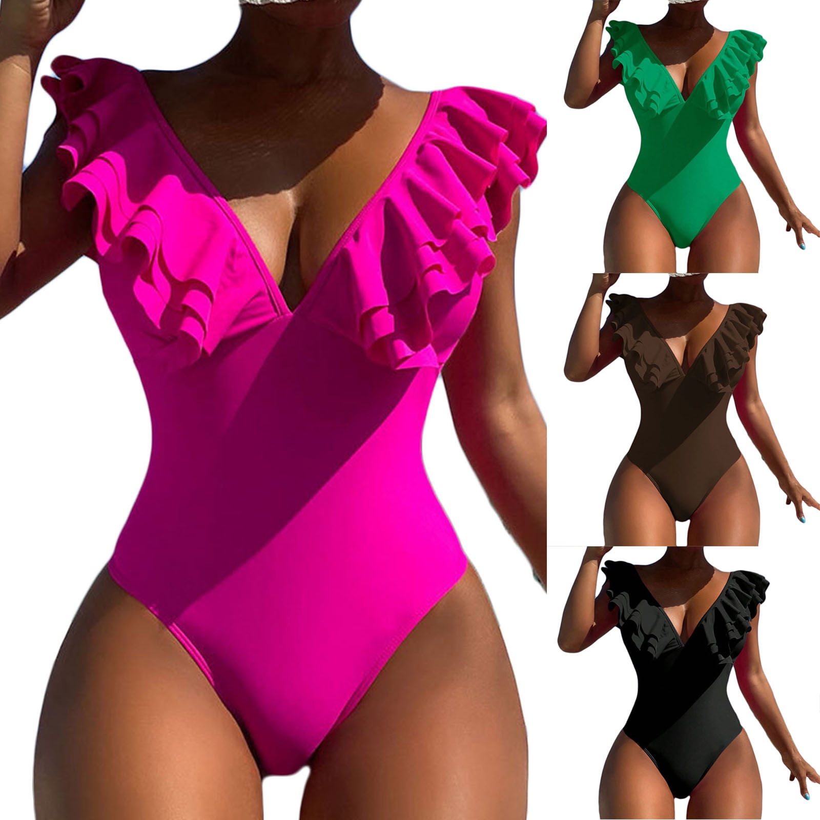 Edhitnr Womens One Piece Swimsuits Fashion Solid Color Spaghetti Straps