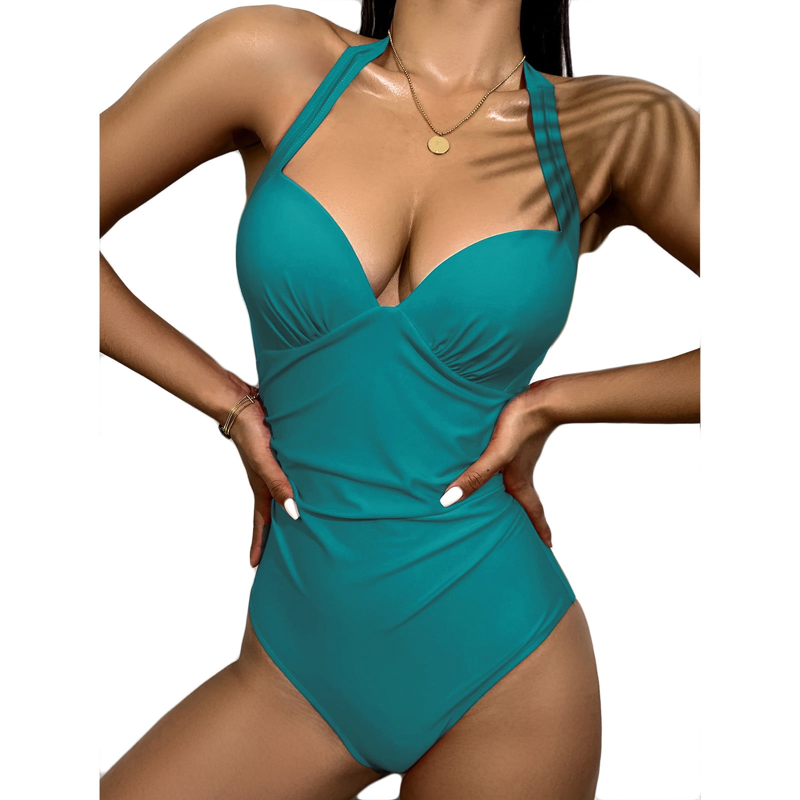 Edhitnr Womens Swimsuits Fashion Solid Color Spaghetti Straps One Piece