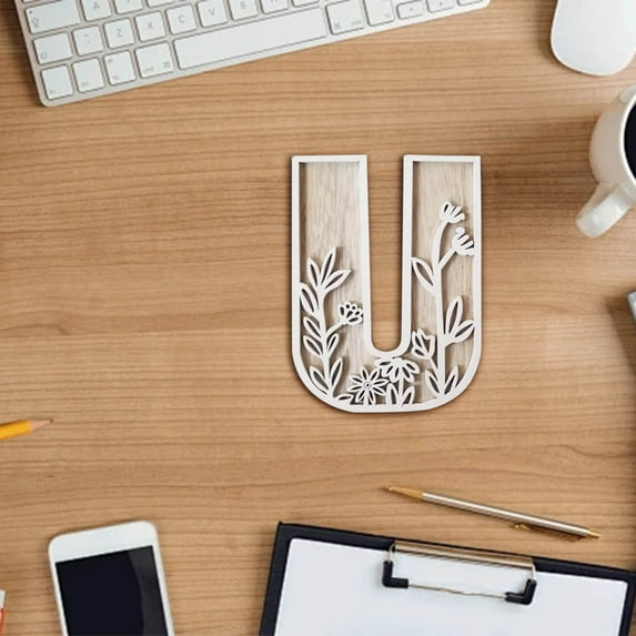 EDHITNR Wood Flower Carved Letter Decor, Handcrafted Wooden Wall Art ...