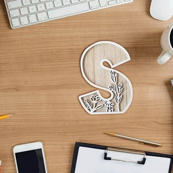 EDHITNR Wood Flower Carved Letter Decor, Handcrafted Wooden Wall Art ...