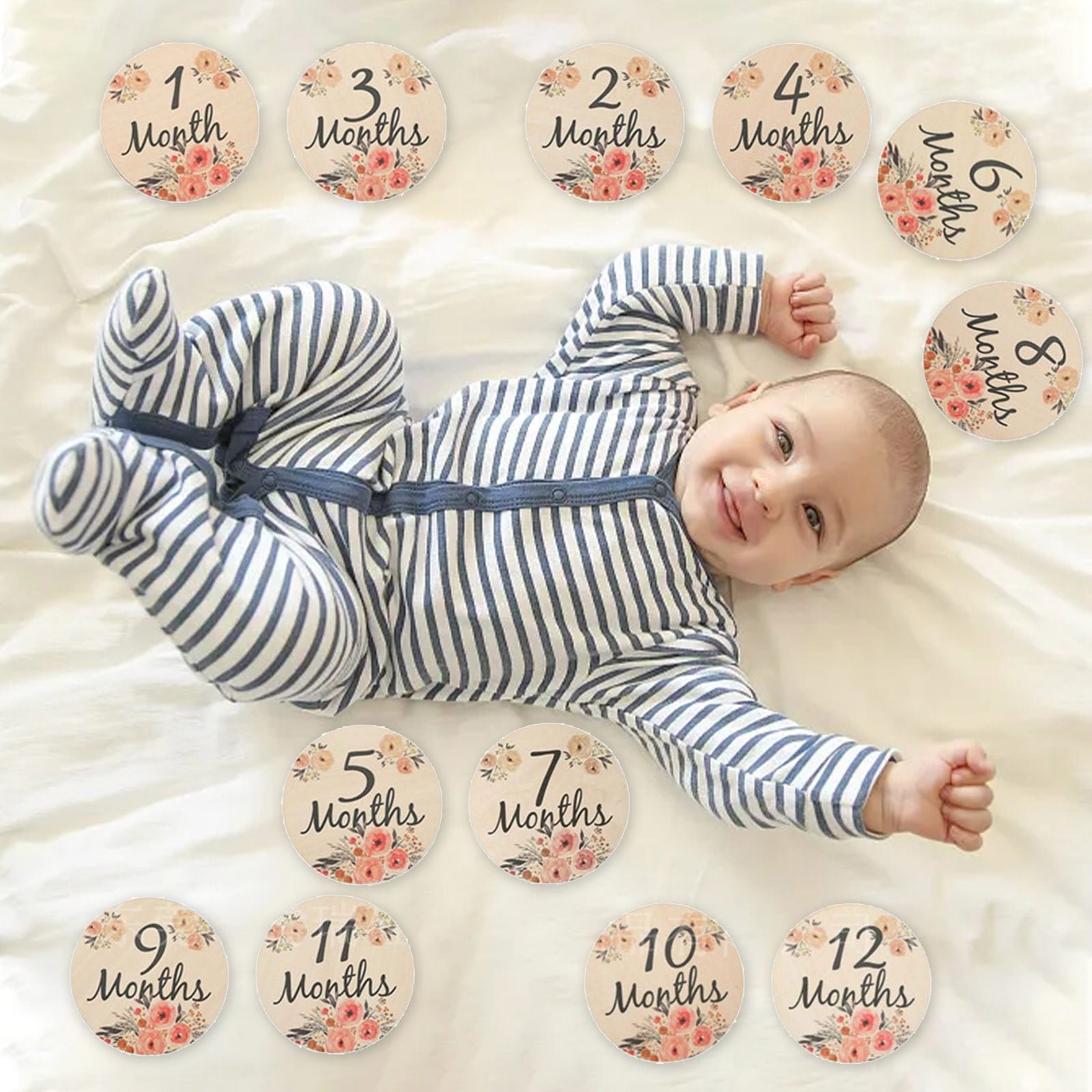 EDHITNR Wooden Monthly Milestone Cards, Newborn Photography Props Baby ...