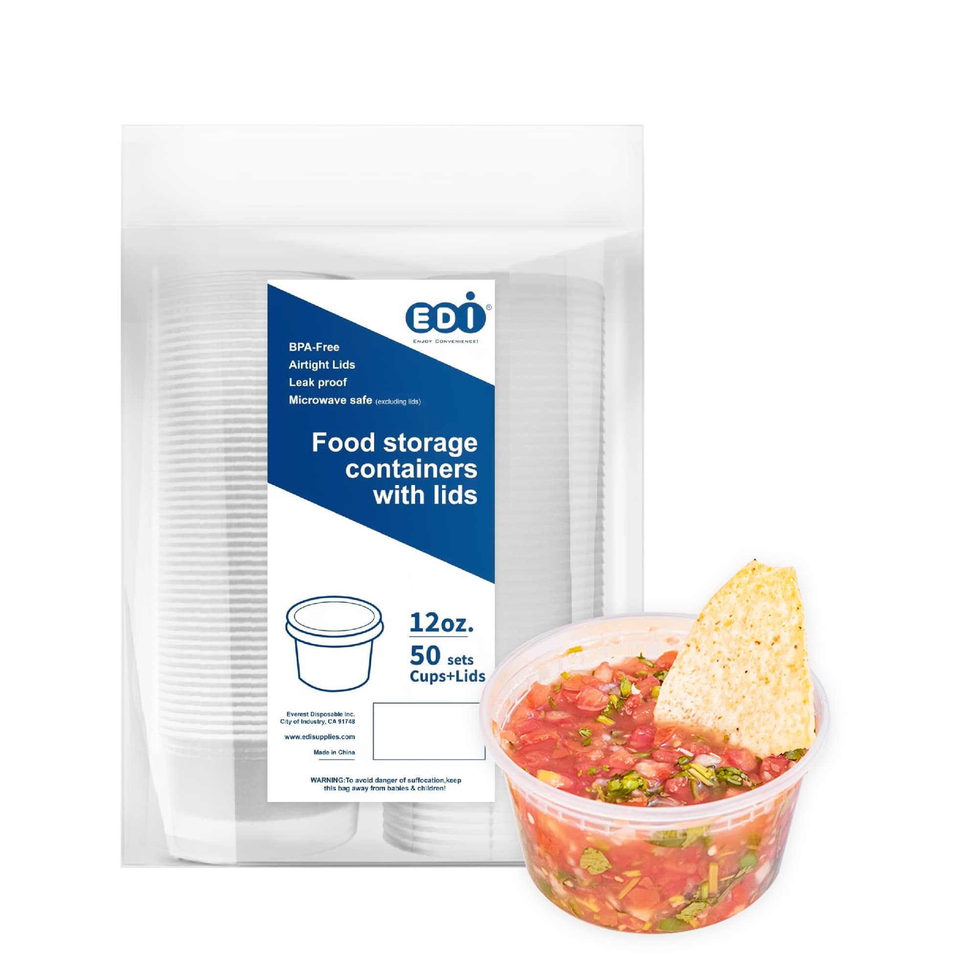 EDI [12 OZ, 50 Sets] Plastic Deli Food Storage Containers with Airtight ...