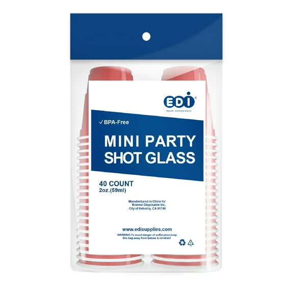 ed&i Mini Red Plastic Shot Glasses 2 oz Set of 40 for Parties and Shots ...