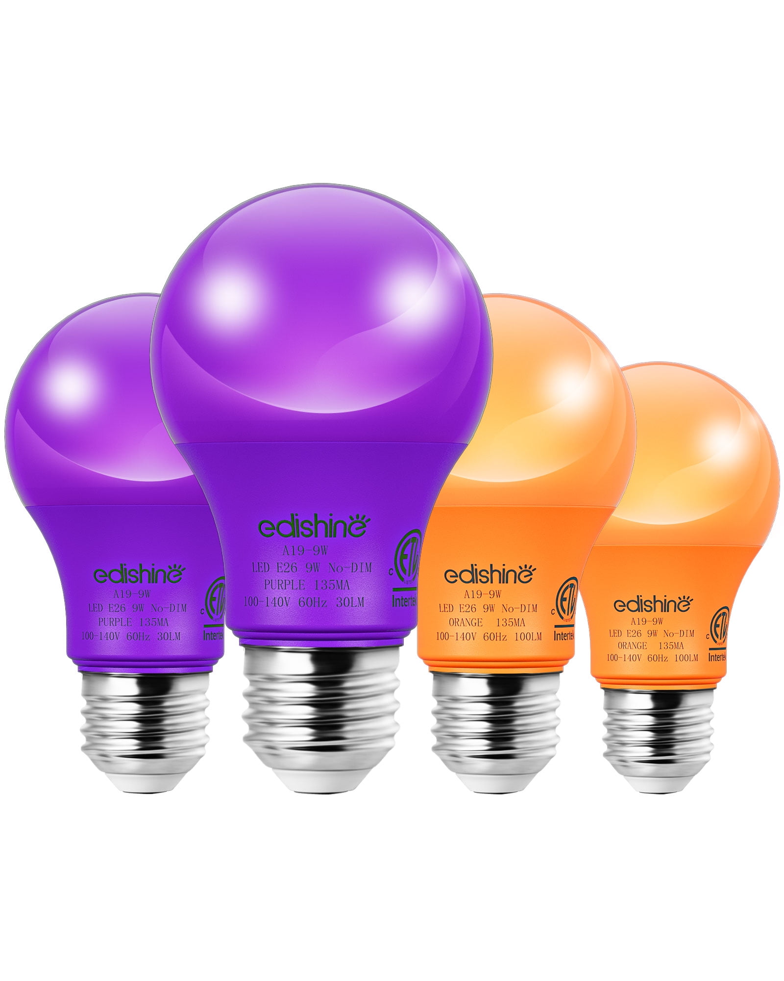 EDISHINE 2 Purple + 2 Orange LED Light Bulbs for Halloween Decoration ...