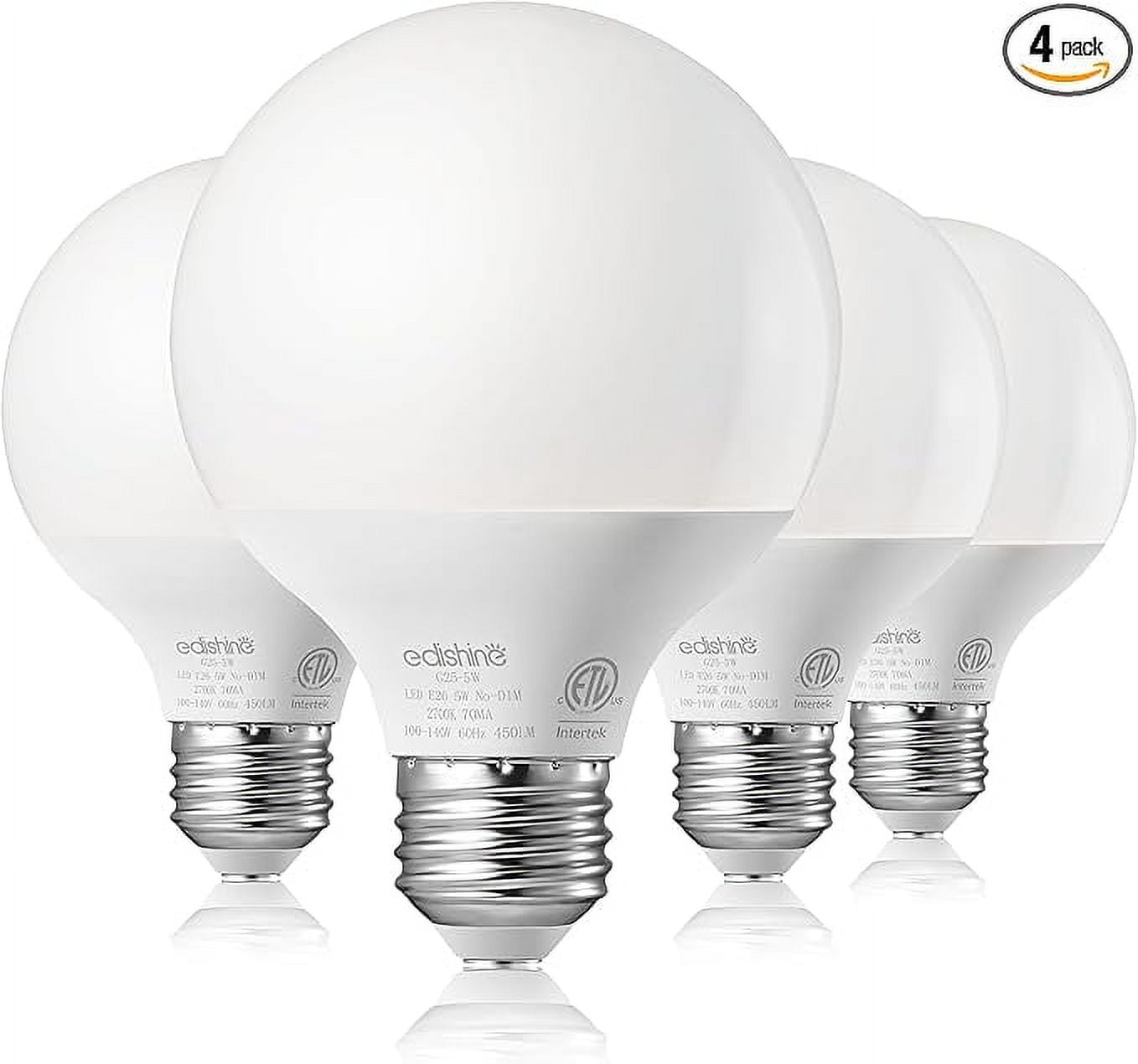 EDISHINE 4 Pack G25 LED Globe Light Bulbs CRI90+, Vanity Light Bulbs ...