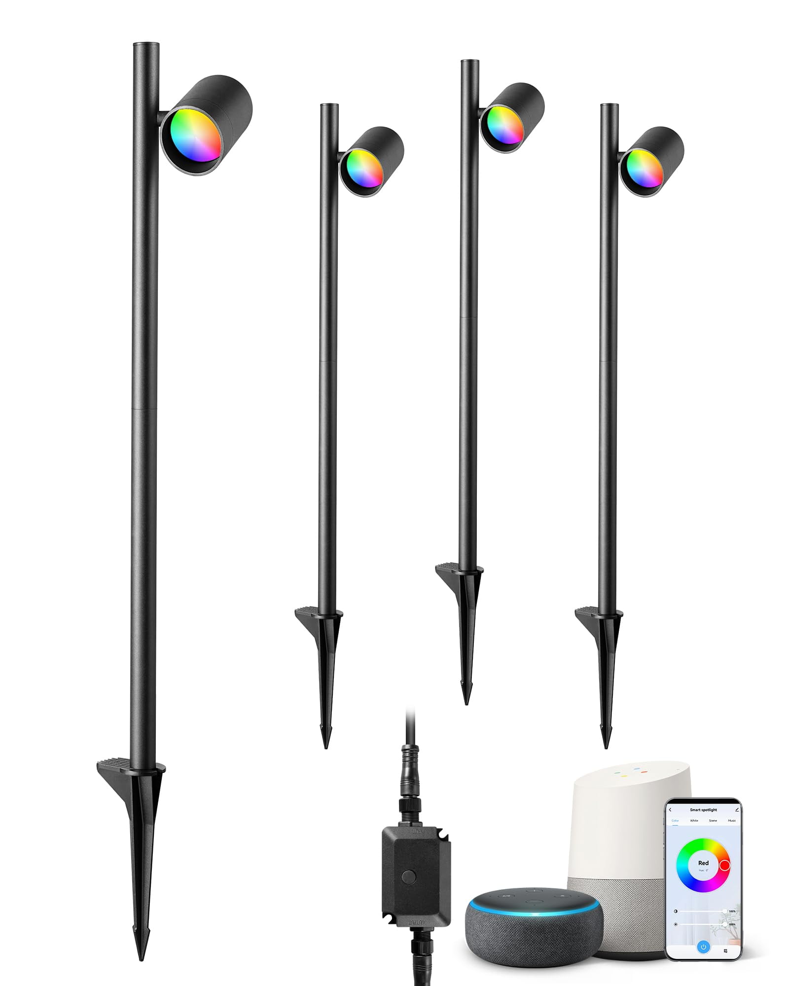 EDISHINE 48Ft Smart LED Landscape Lighting, 300LM Low Outdoor Spotlgiht ...