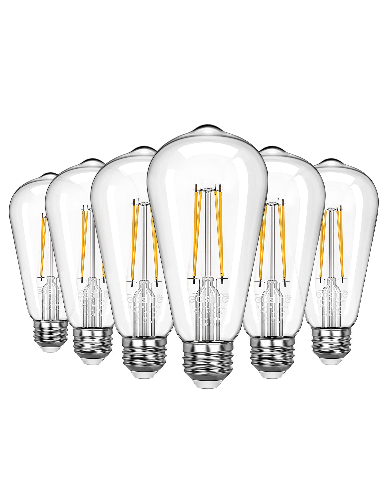 EDISHINE 6 Pack Vintage LED Edison Bulbs 8W Equivalent 60W, ST64 ...