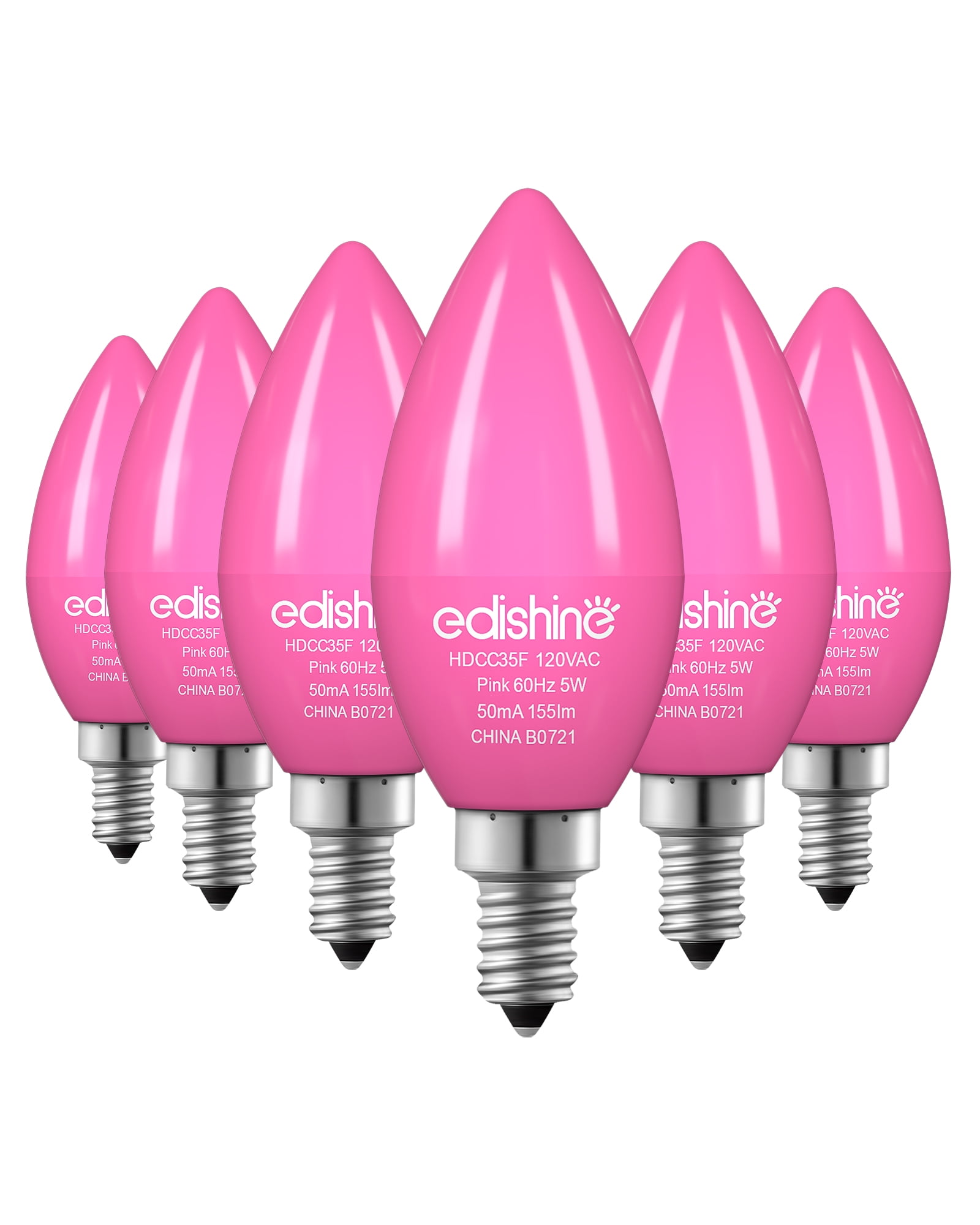 EDISHINE E12 Pink Christmas Light Bulb, 5W Equivalent 60W, Dimmable LED ...