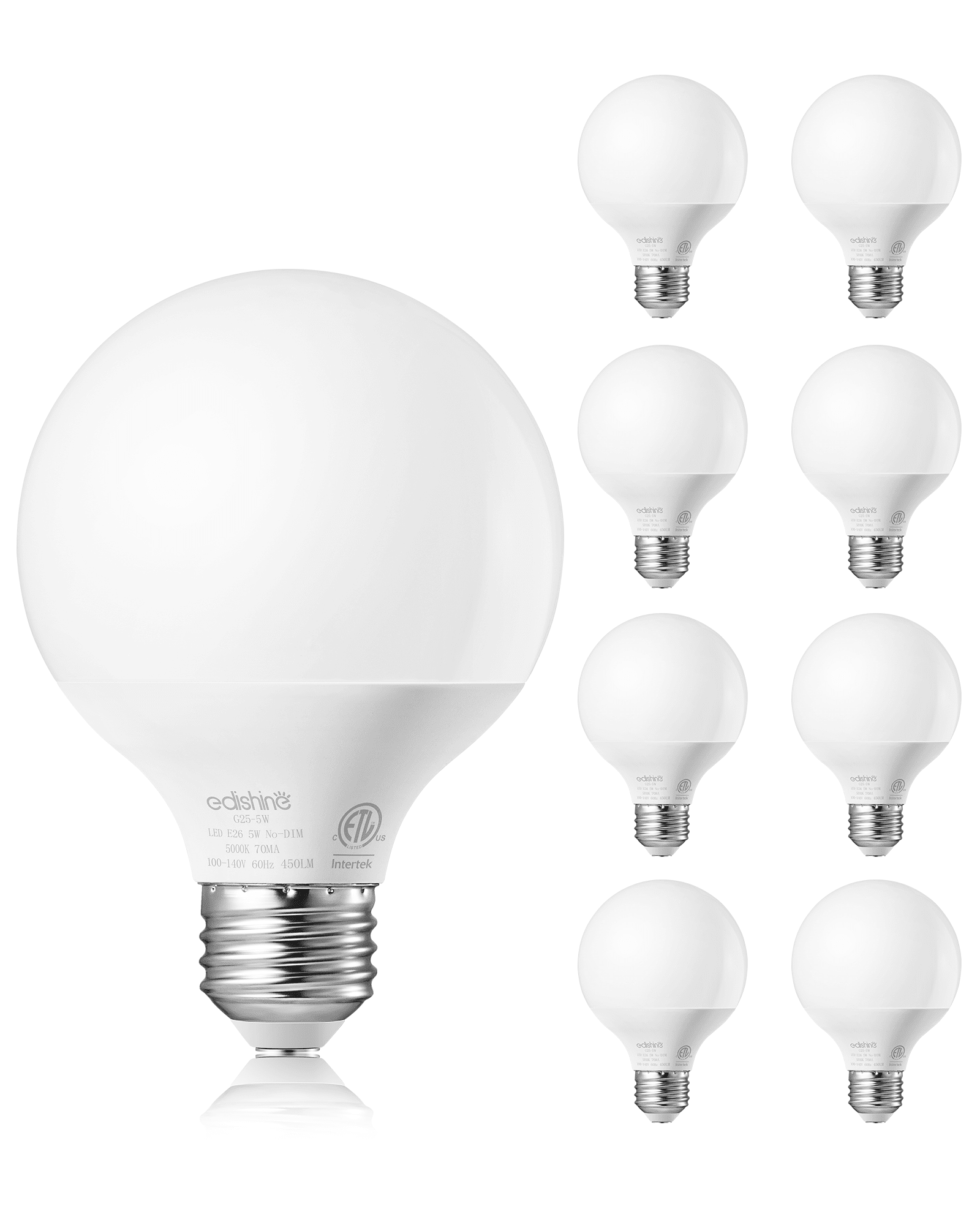 EDISHINE G25 LED Light Bulbs 8-Pack, E26 Base, ‎5000K Daylight, 5W LED ...