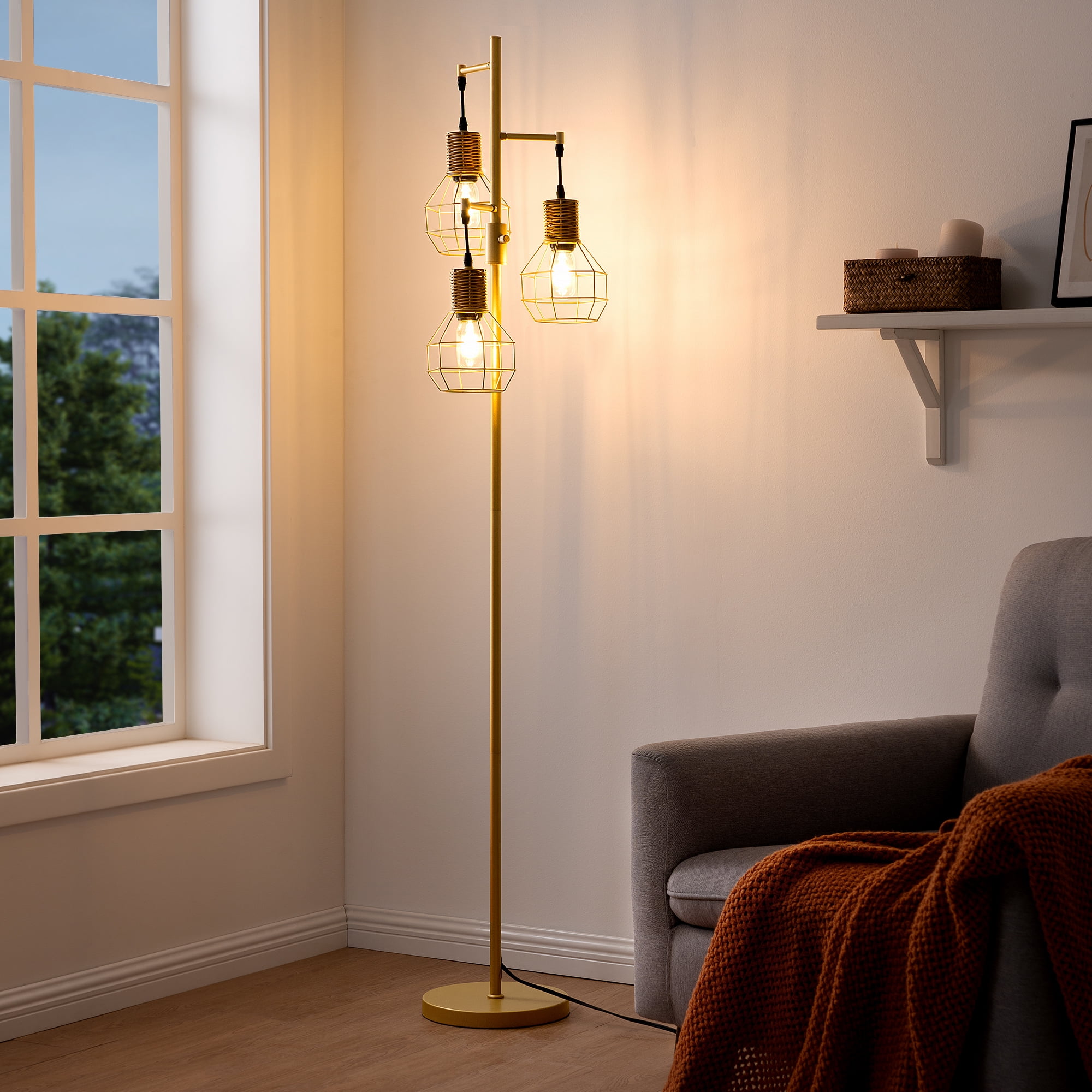 EDISHINE 64.7inch Industrial Gold Floor Lamps for Living Room Clearance ...