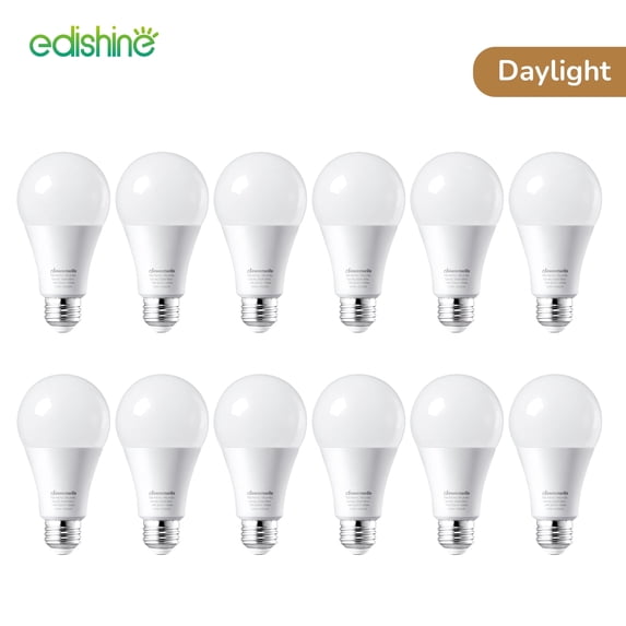 EDISHINE Daylight LED Light Bulbs, 12-Pack, 100W Equivalent, 1500LM ...