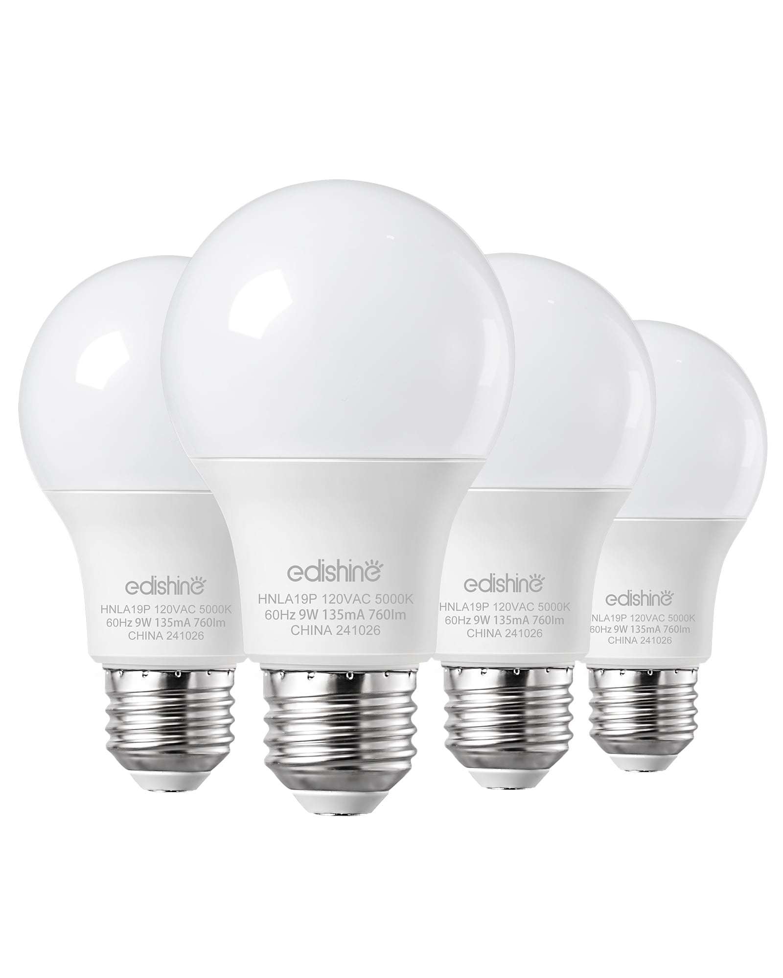 EDISHINE 60 Watt Equivalent LED Light Bulbs 9W Daylight 5000K E26 Pack ...